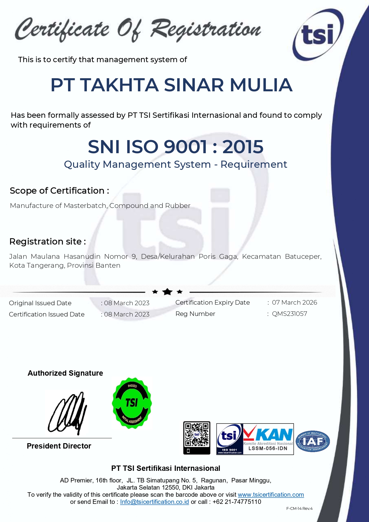 QMS231057 PT TAKHTA SINAR MULIA