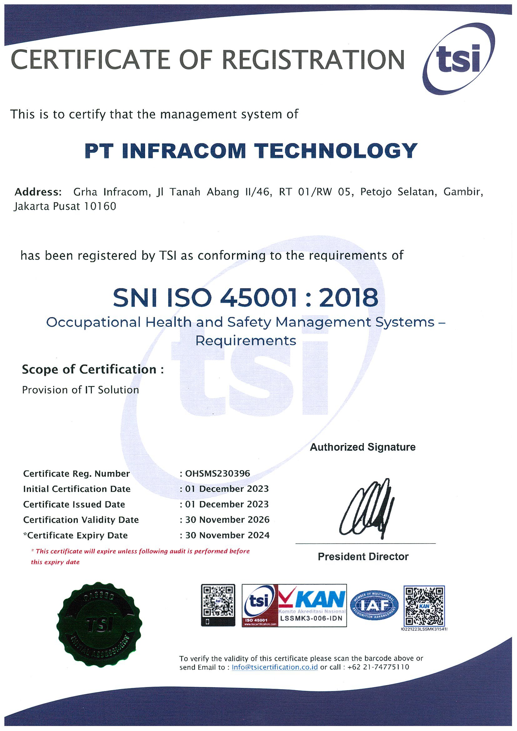 OHSMS230396 PT INFRACOM TECHNOLOGY