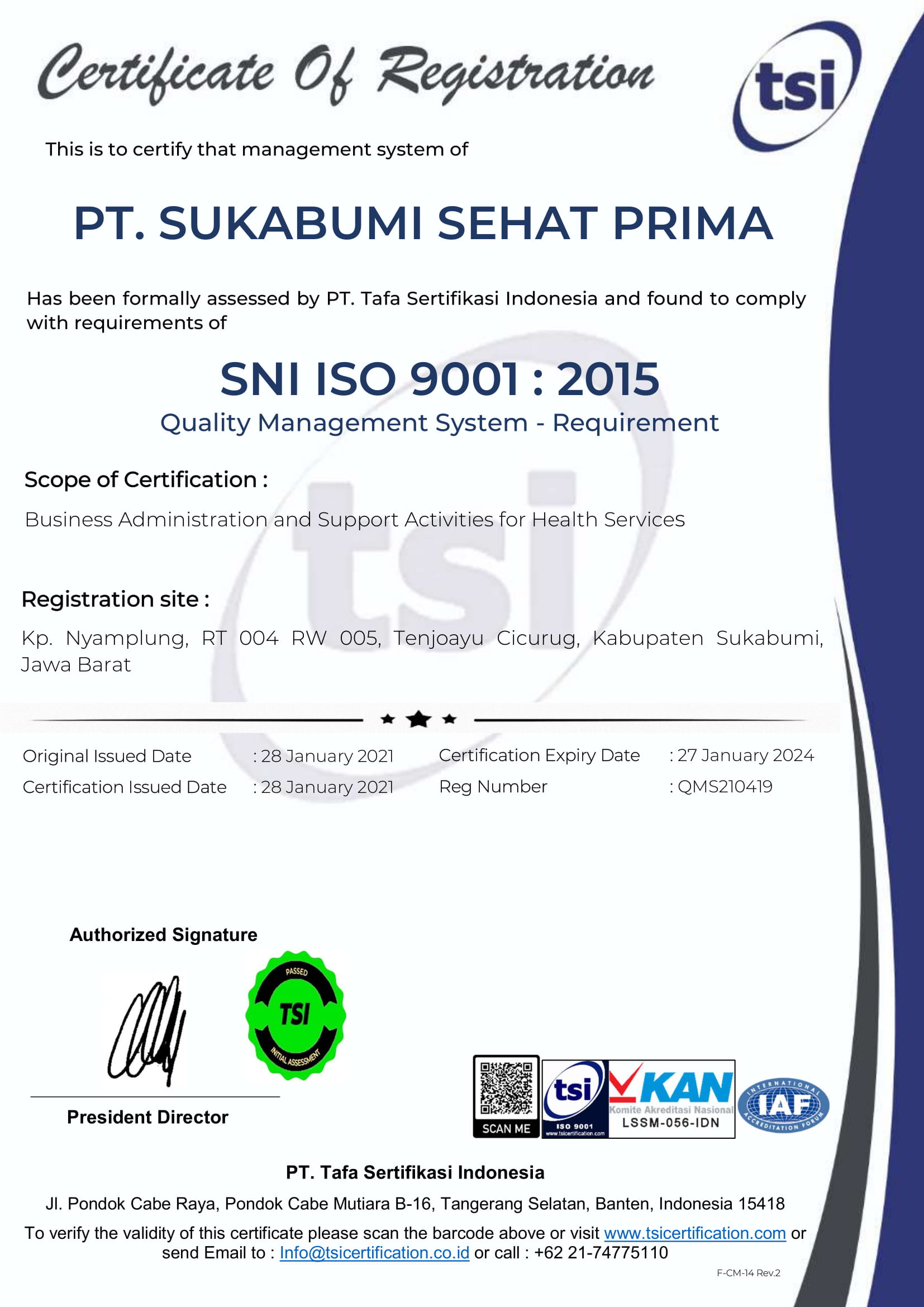 QMS210419 PT. SUKABUMI SEHAT PRIMA