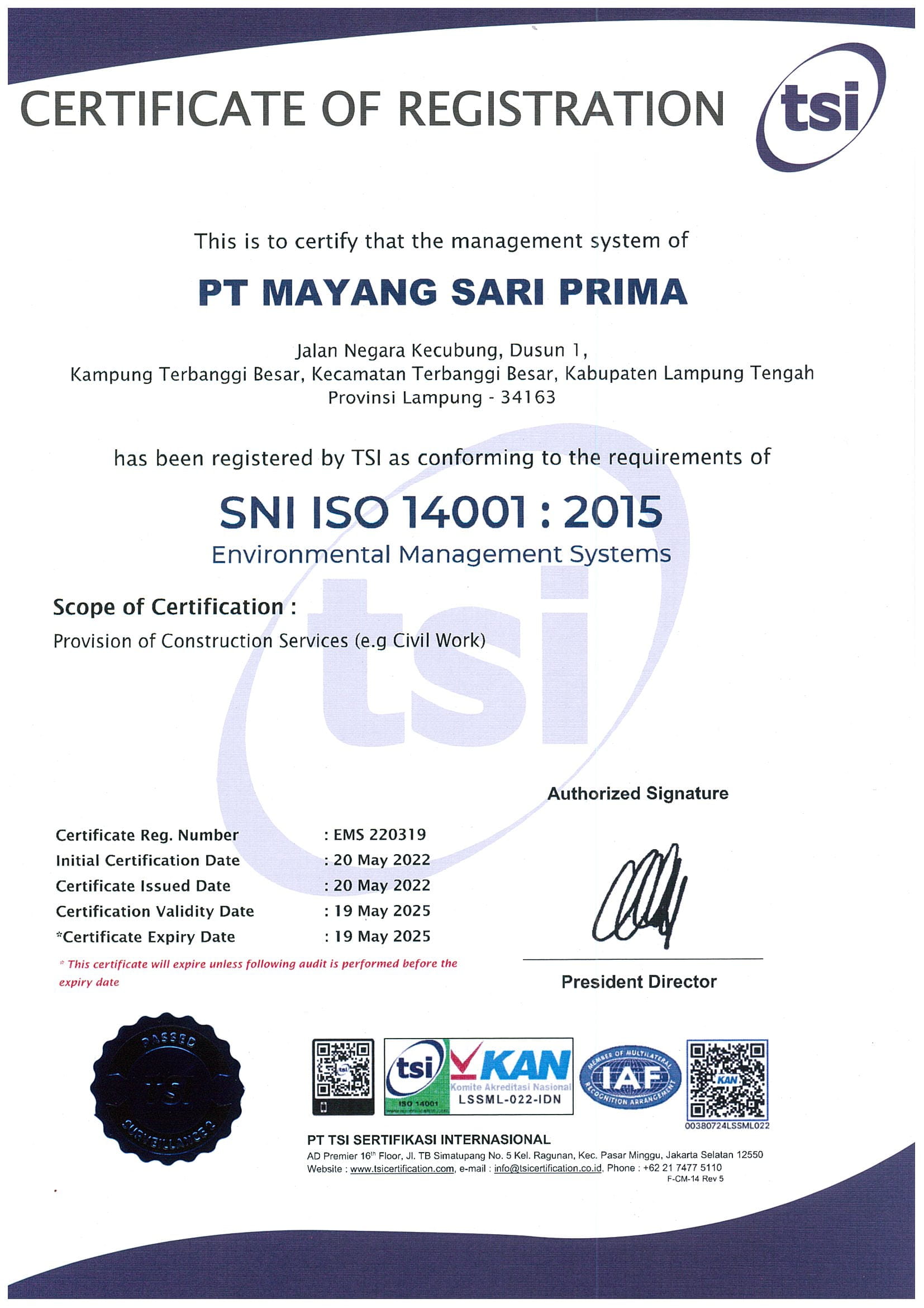 EMS220319 PT MAYANG SARI PRIMA