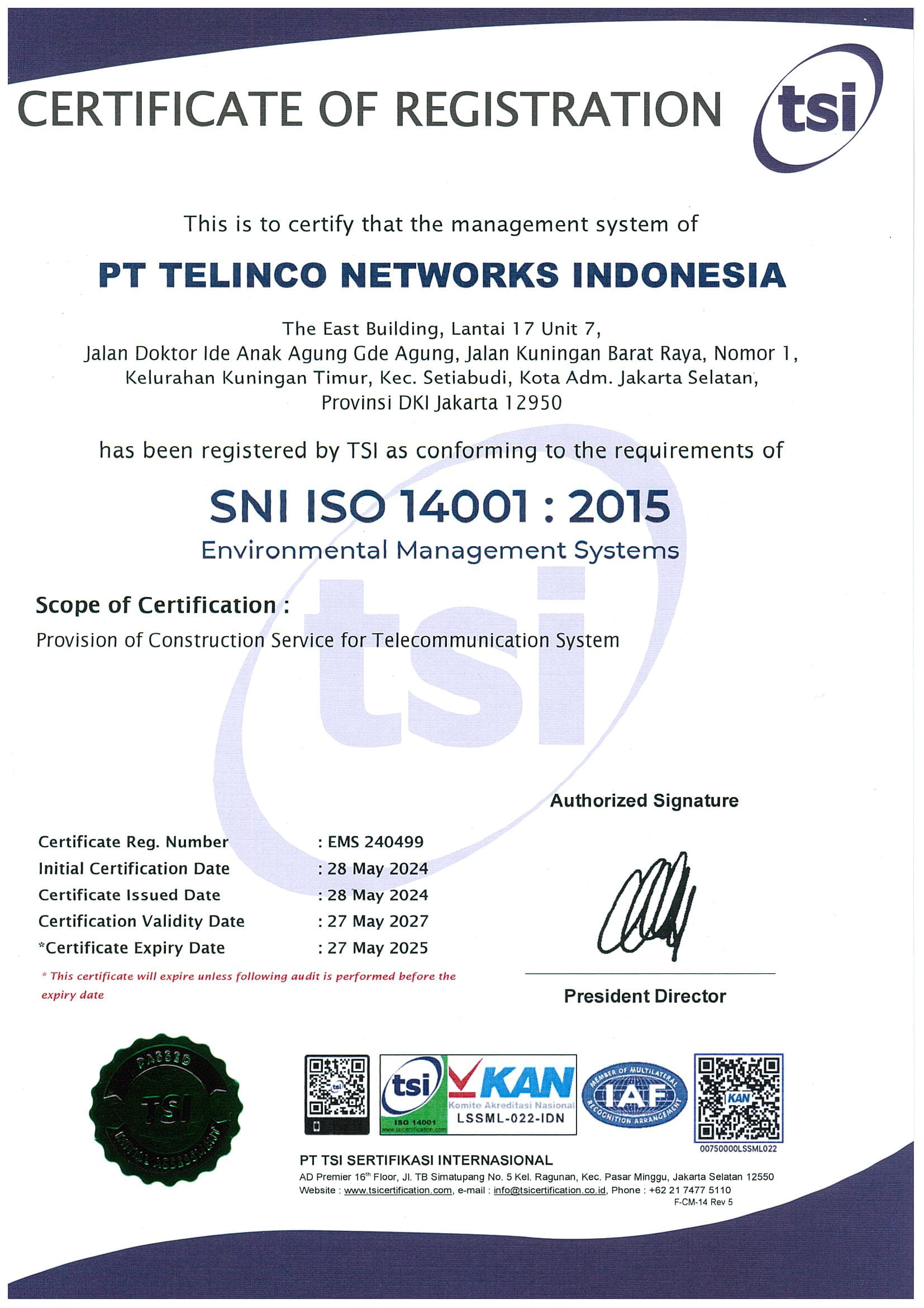 EMS240499 PT TELINCO NETWORKS INDONESIA
