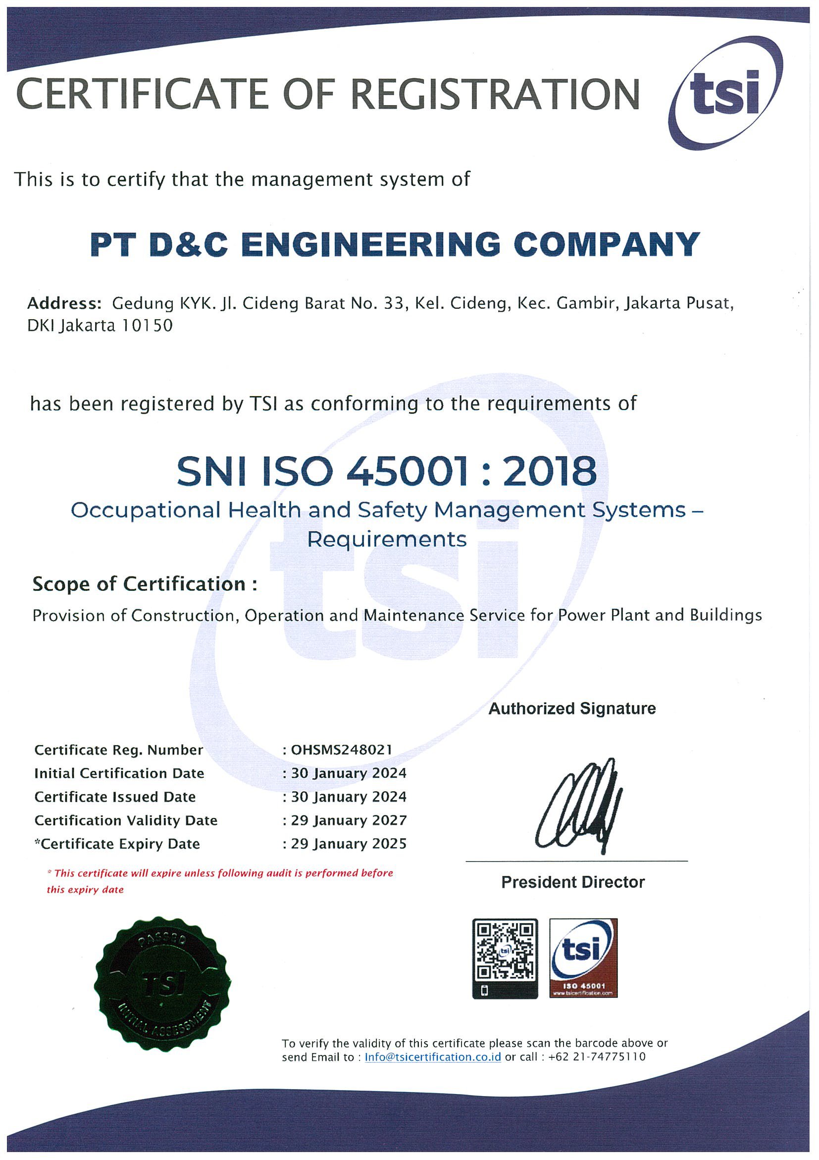 OHSMS248021 PT D&C ENGINEERING COMPANY