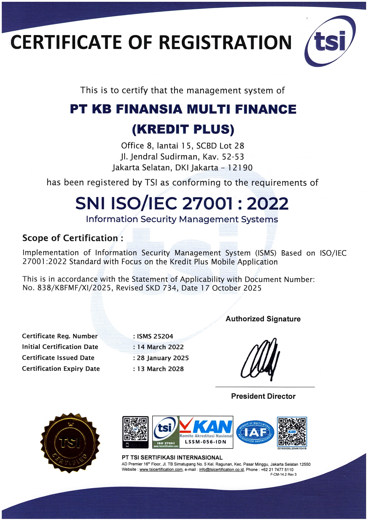 ISMS25204 PT KB FINANSIA MULTI FINANCE (KREDIT PLUS)