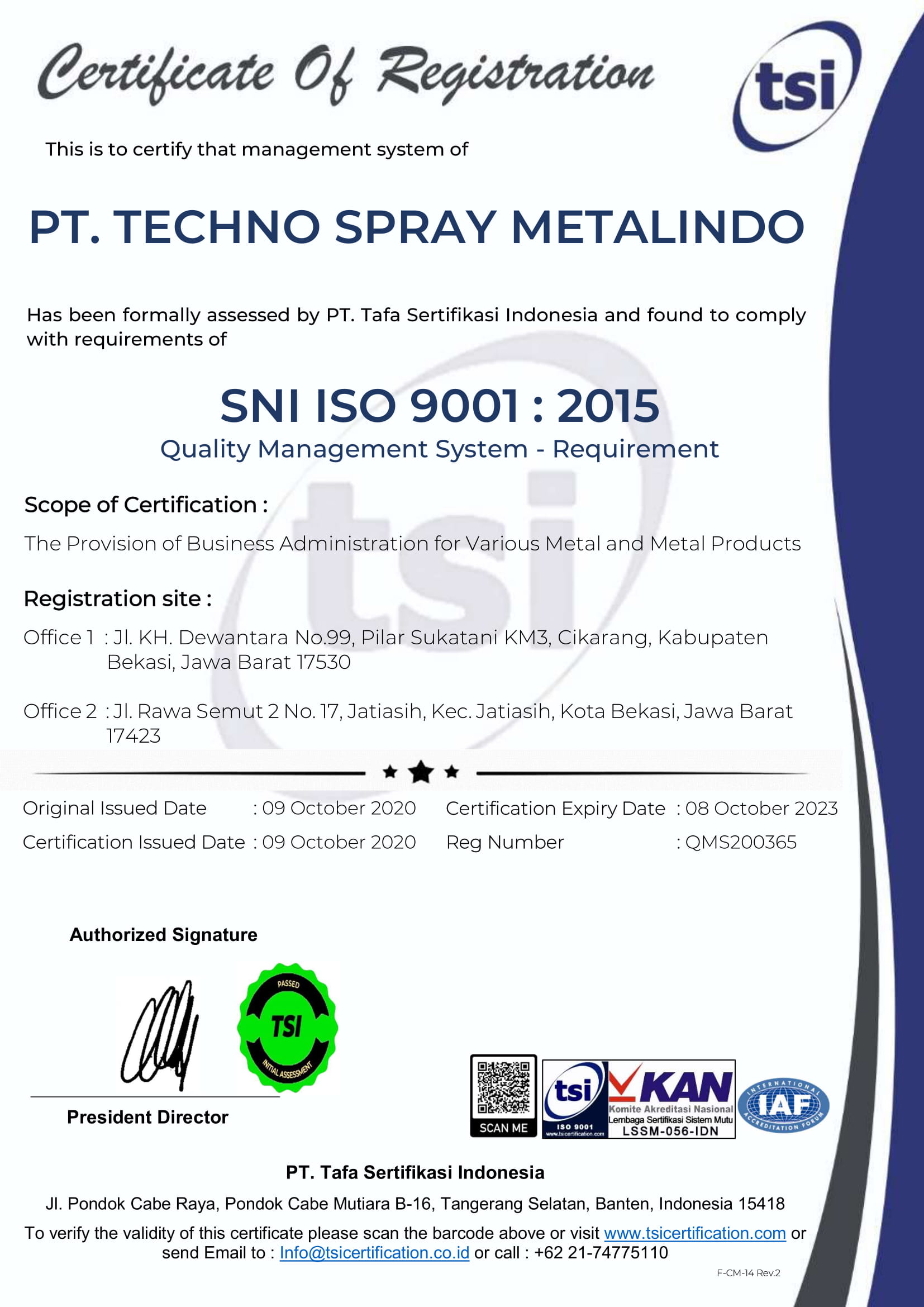 QMS200365 PT. TECHNO SPRAY METALINDO