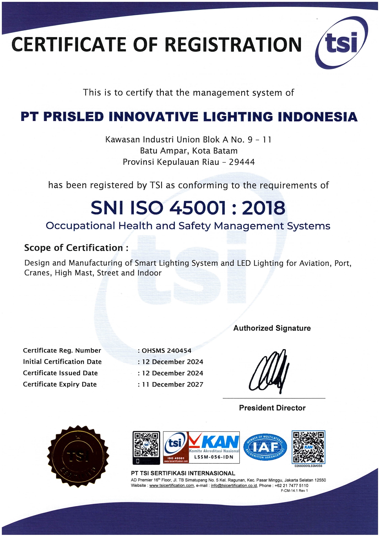 OHSMS240454 PT PRISLED INNOVATIVE LIGHTING INDONESIA
