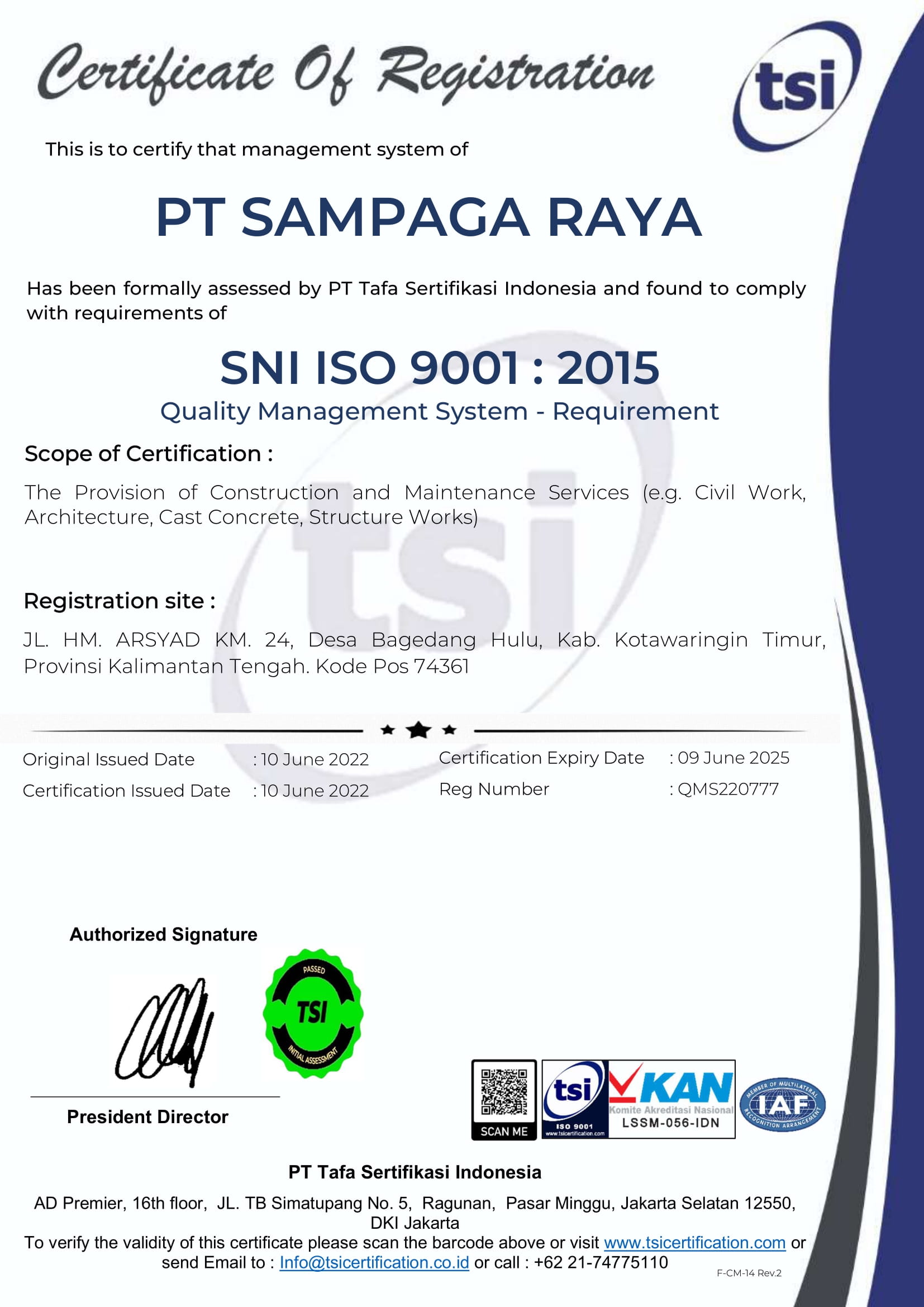 QMS220777 PT SAMPAGA RAYA