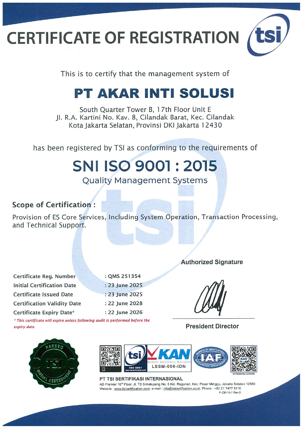 QMS251354 PT AKAR INTI SOLUSI