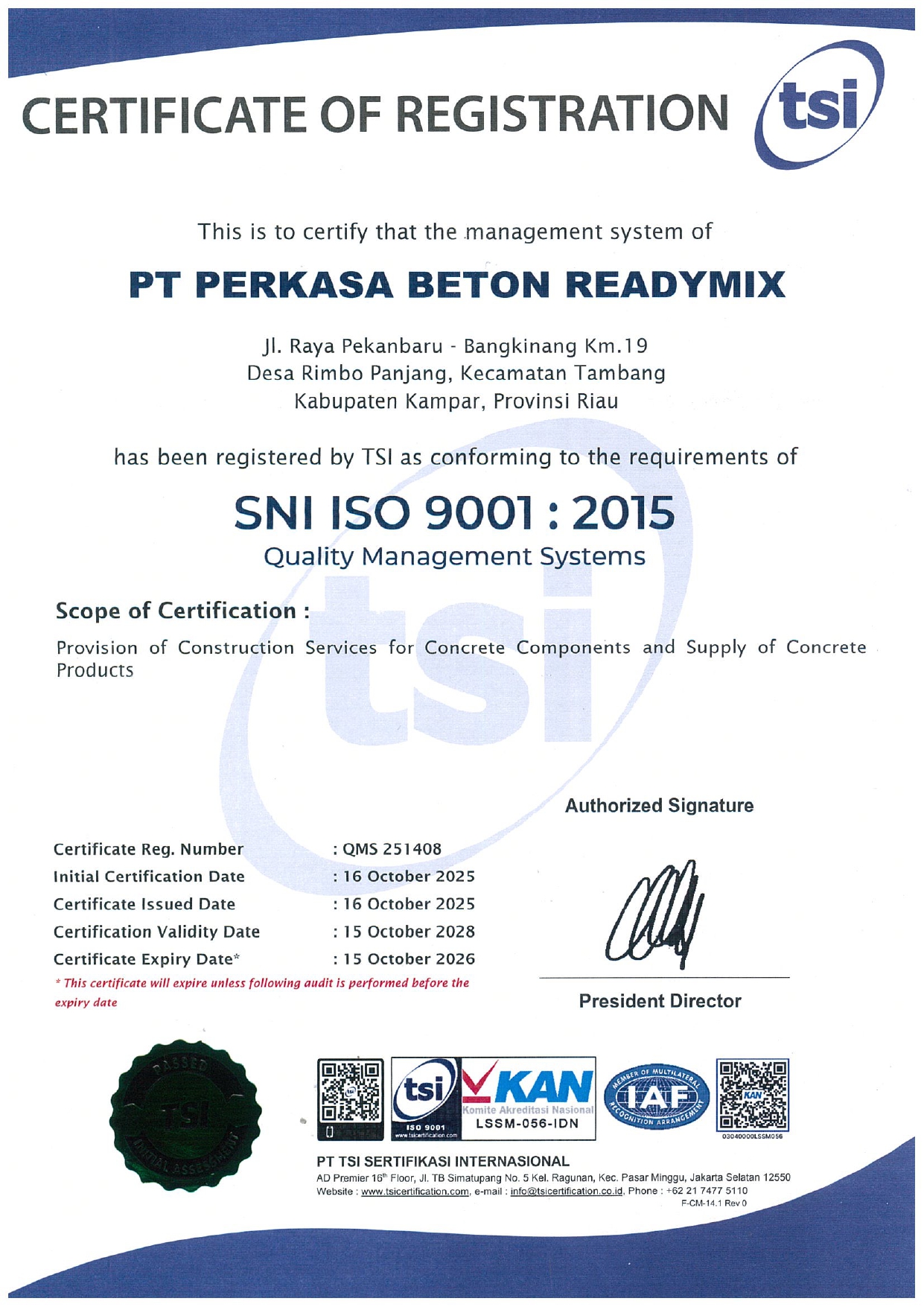 QMS251408 PT PERKASA BETON READYMIX