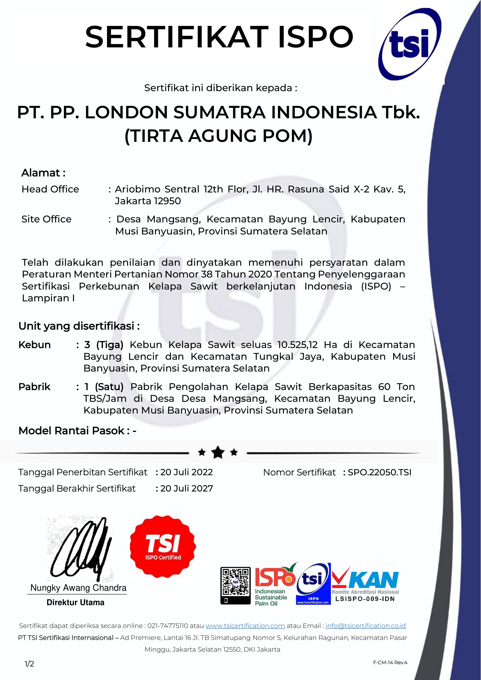 SPO.22050.TSI PT. PP. LONDON SUMATRA INDONESIA Tbk. (TIRTA AGUNG POM)